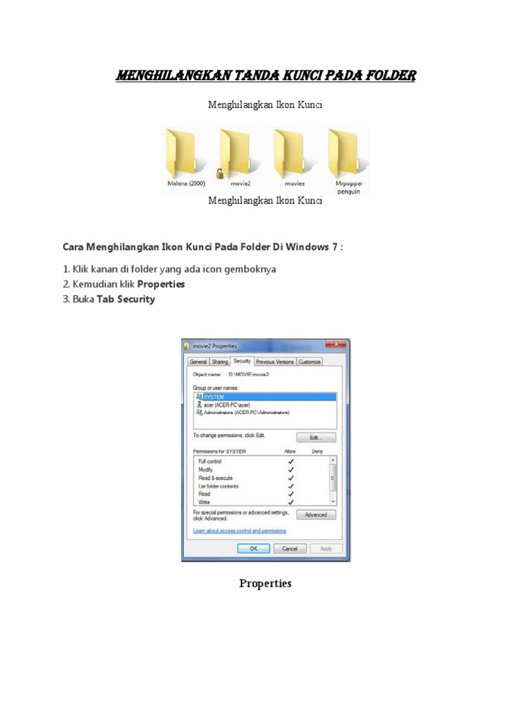 Menghilangkan Tanda Kunci Pada Folder | PDF