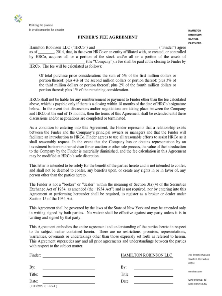 Finders Fee Agreement | PDF | Business Law | Government Information