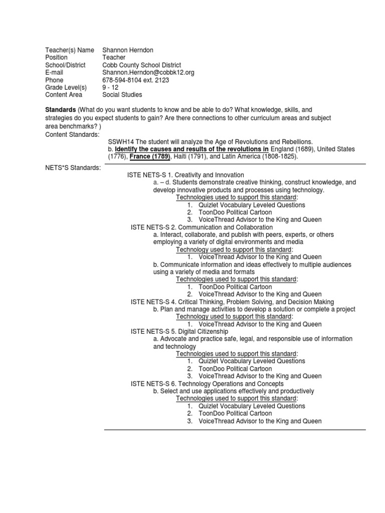 Social Studies French Revolution Unit Plan | PDF | Learning Styles ...