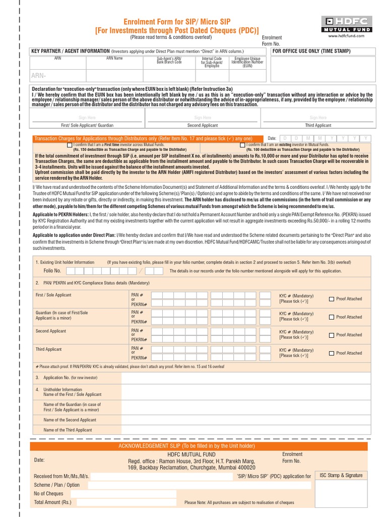 Sip & Micro Sip PDC Form - 29.04.2013 | PDF | Mutual Funds | Cheque