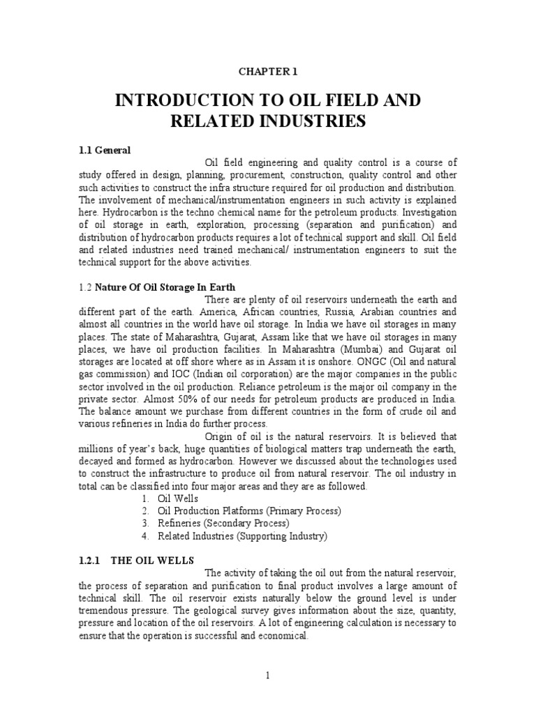 Engineering Infrastructure for Oil Production: An Overview of Oil Field ...