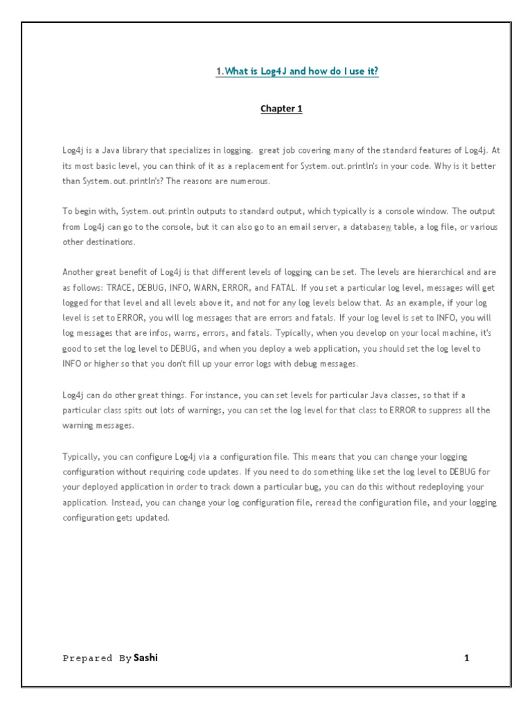 What Is Log4J and How Do I Use It?: Sashi | PDF | Data Management | Computer Engineering
