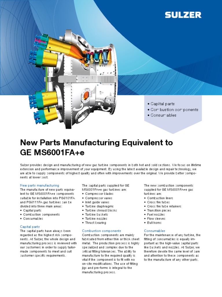 New Parts Manufacturing Equivalent To GE MS6001FA SULTZER 17 JUN | PDF ...