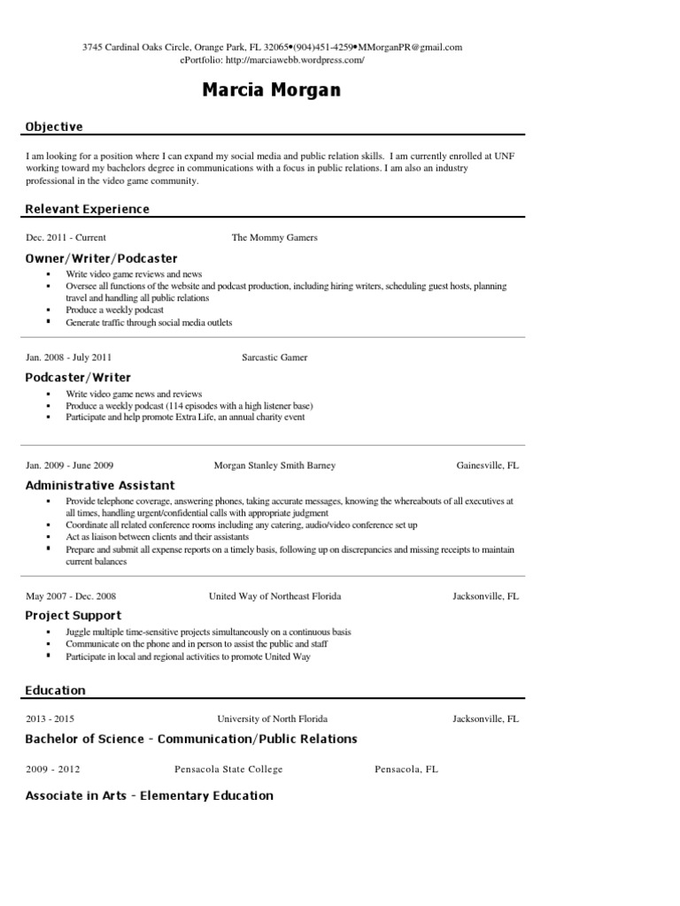 Marcia Morgan Resume | PDF | Podcast | Video Games