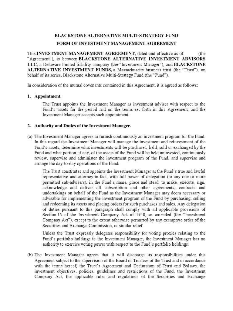 Investment Management Agreement | PDF | Indemnity | Investment Management