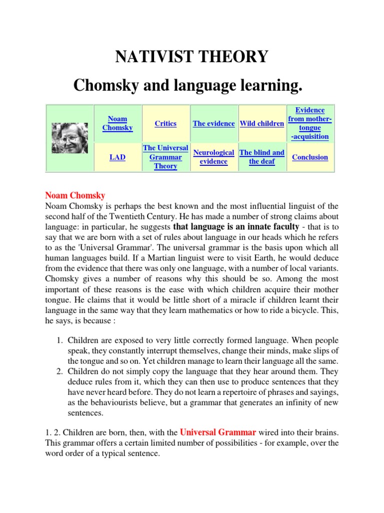 Nativist Theory Chomsky and language learning | Language Acquisition ...