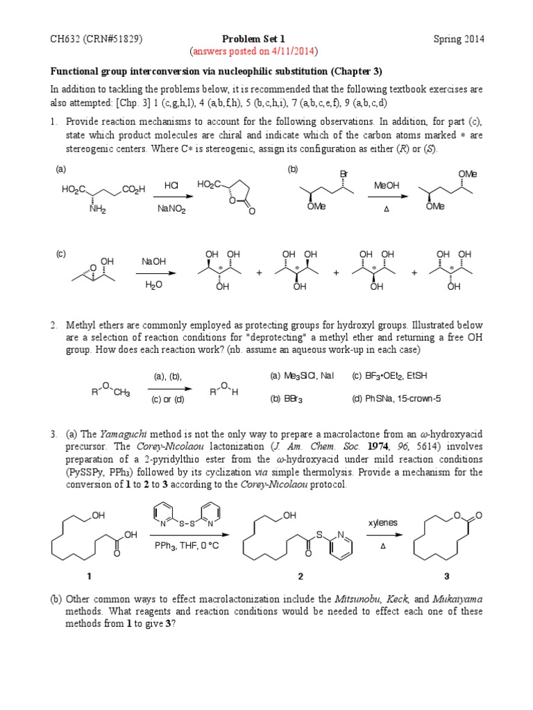 Problem Set 1 Functional Group Interconversion Via Nucleophilic ...