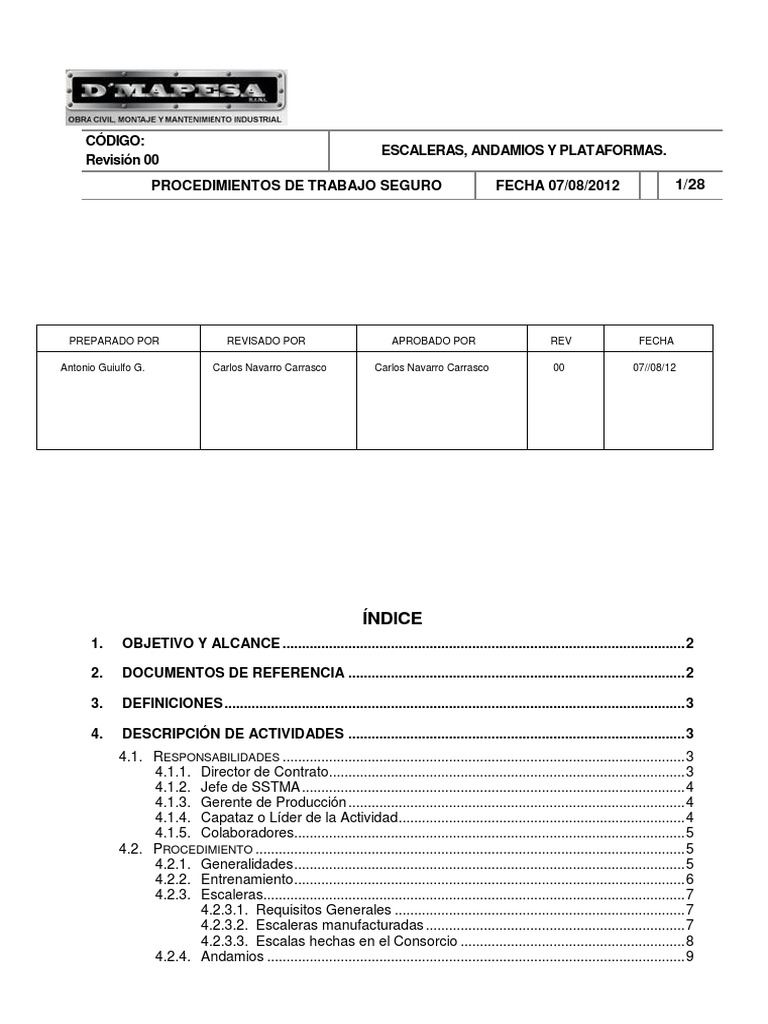 Procedimientos de seguridad para el uso de escaleras, andamios y plataformas | PDF | Andamio ...