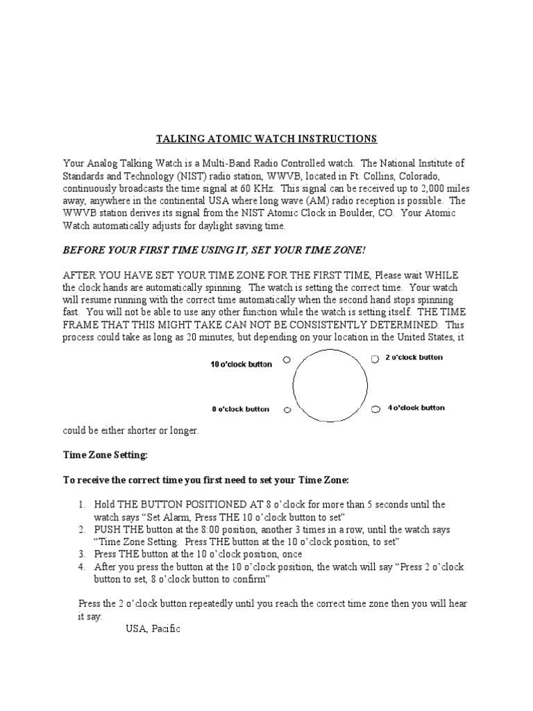 Talking Atomic Watch Instructions: Before Your First Time Using It, Set ...