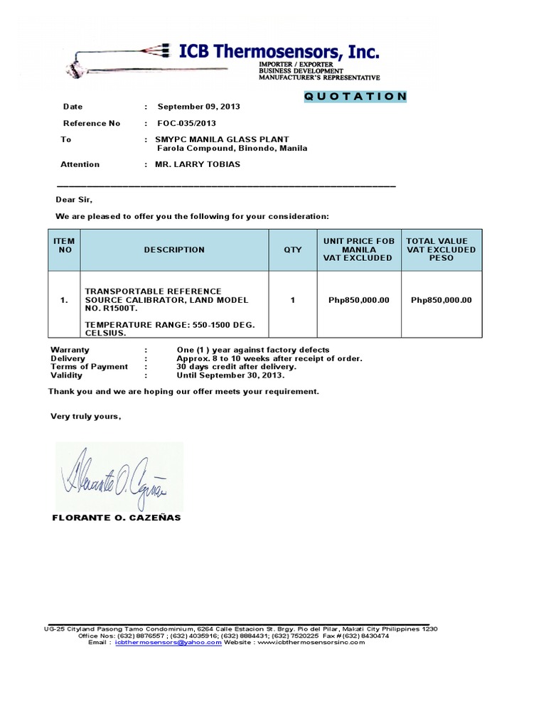 Quotation for Reference Source Calibrator | PDF