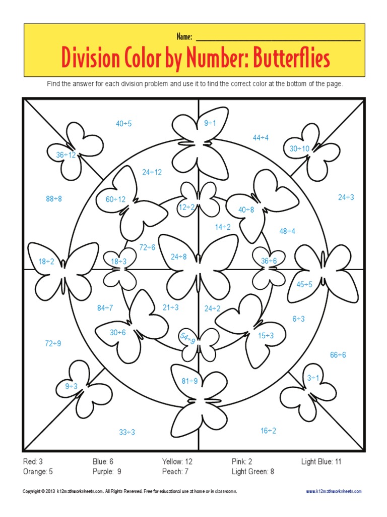 Division Color by Number Butterflies | PDF | Teaching Methods ...