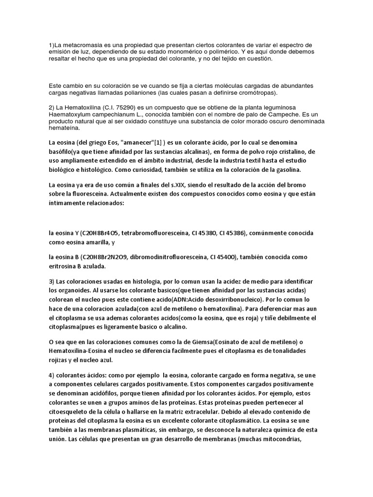 Colorantes en Histología: Ácidos y Básicos | PDF | Citoplasma | Tinción