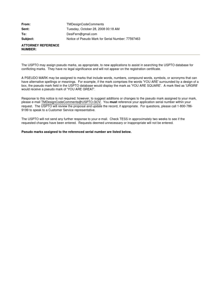 USPTO Pseudo Mark Notice Explained | PDF