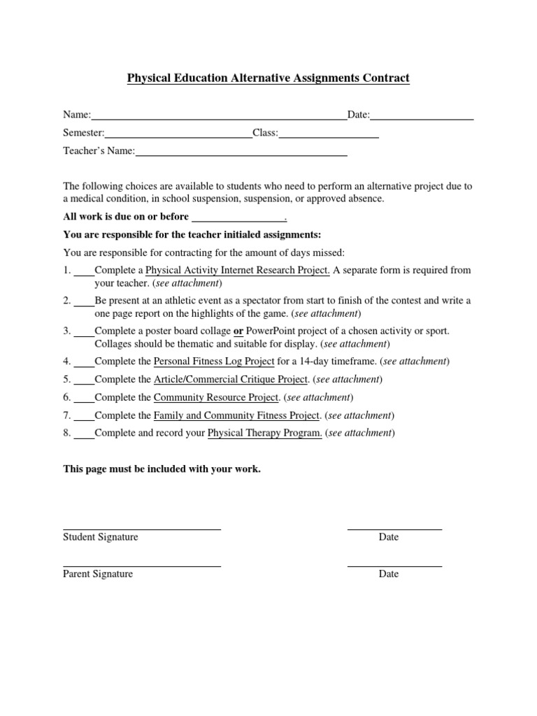 PE Alternative Assignments | PDF | Physical Therapy | Internet