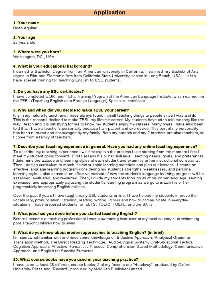 ESL Teaching Application | PDF | Pedagogy | Communication