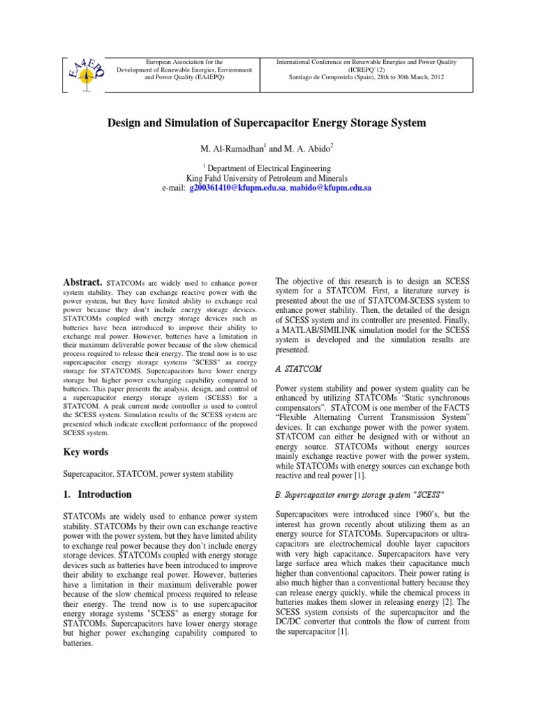 Supercapacitor Energy Storage System | PDF | Energy Storage | Capacitor