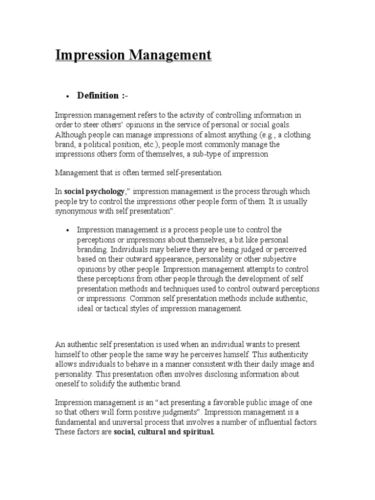 Impression Management | PDF | Affect (Psychology) | Metaphysics Of Mind