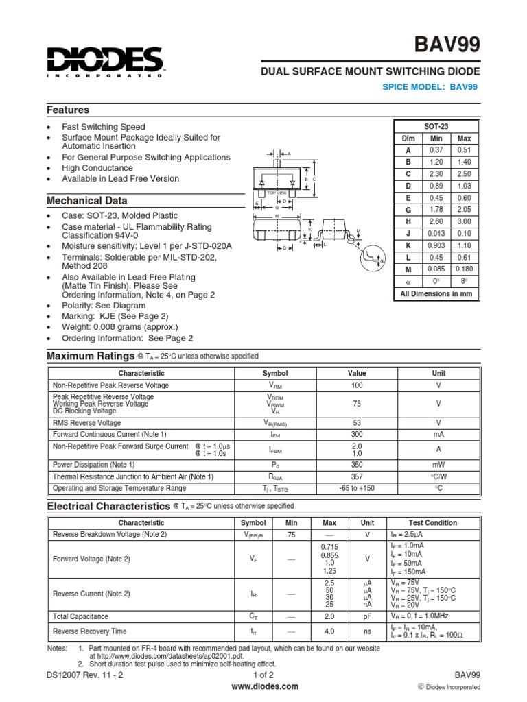 Bav99 Diodes SMD | PDF | Diode | Electronics