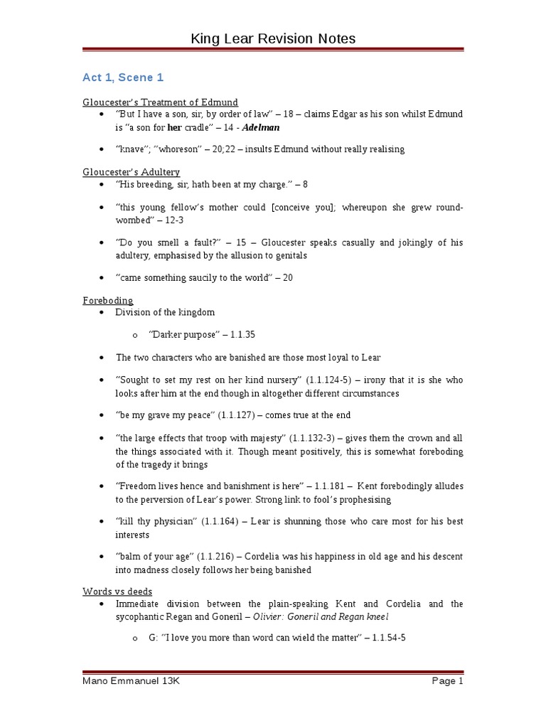 King Lear Revision Notes | King Lear | Fiction & Literature | Free 30 ...
