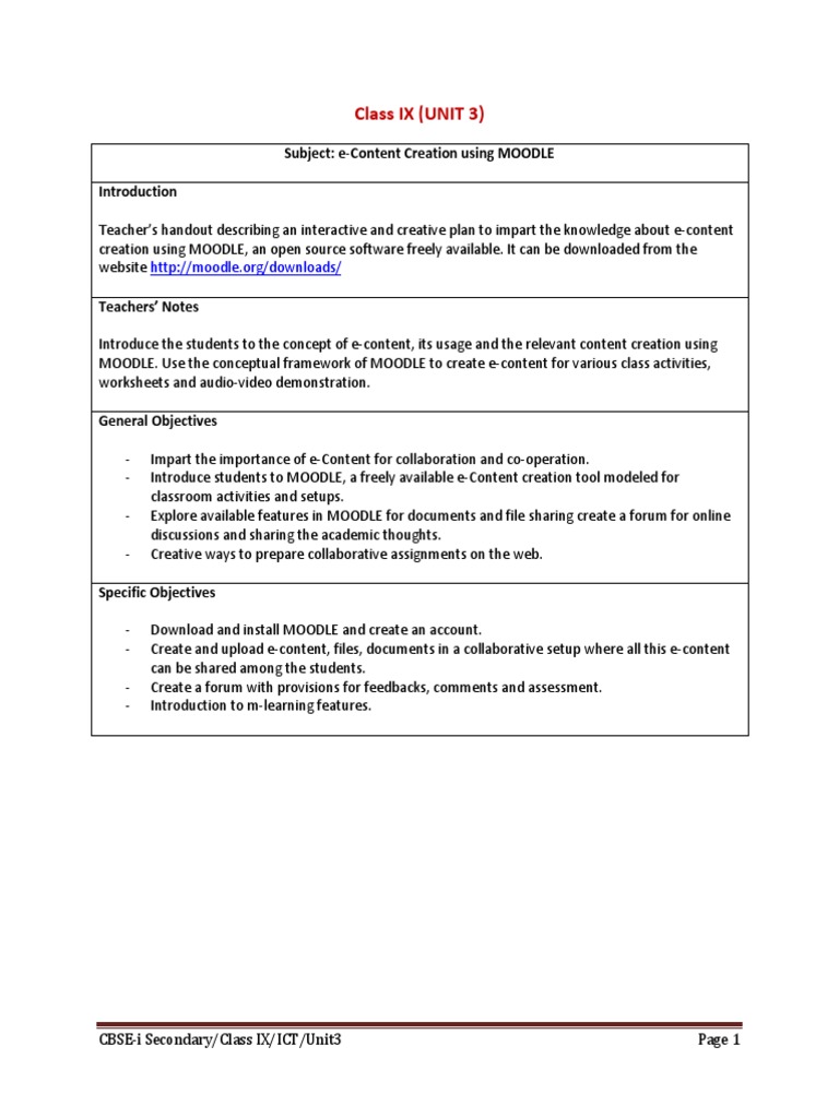 e-Content Creation with MOODLE for IX | PDF | Educational Technology ...