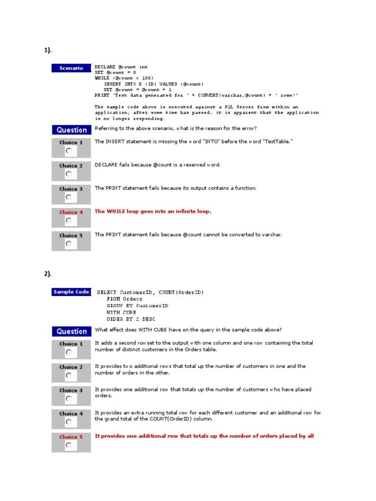 SQL Sample Question and Answer | PDF | Sql | Database Index