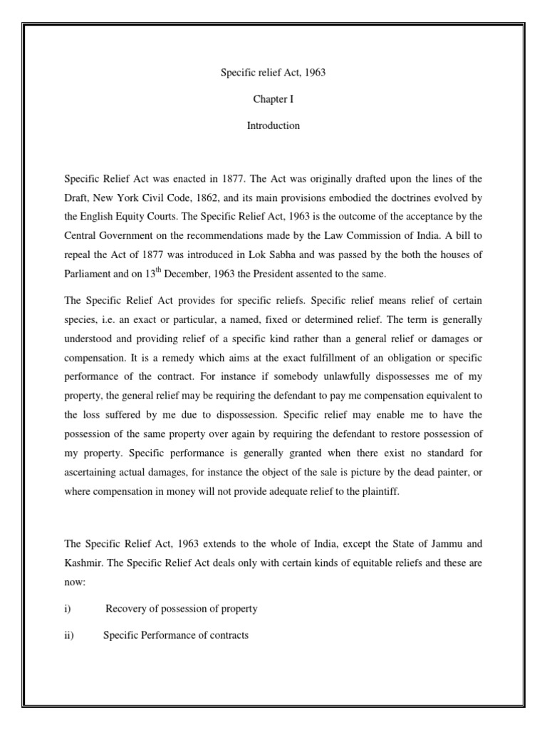 Specific Relief Act | PDF | Specific Performance | Equity (Law)