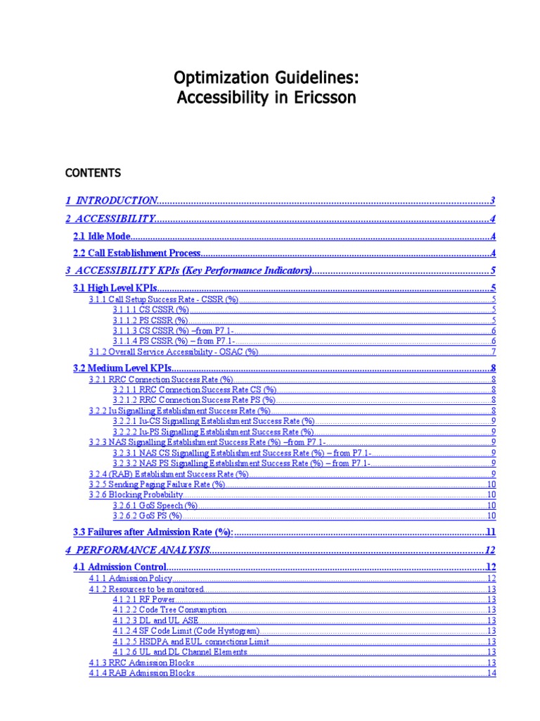 Optimization Guidelines ACCESSIBILITY Ericsson Rev01 Libre | PDF