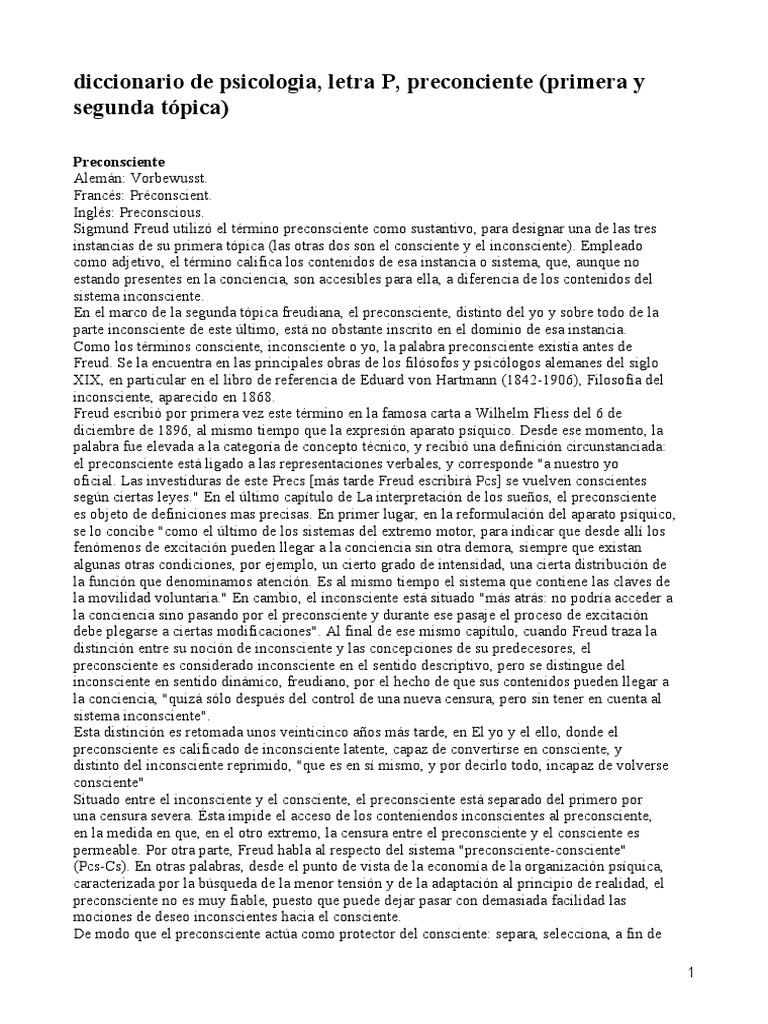 Concepto freudiano del preconsciente | PDF | Mente inconsciente ...