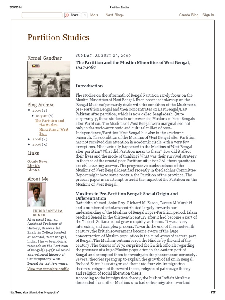 Partition Studies | PDF | Partition Of India | All India Muslim League