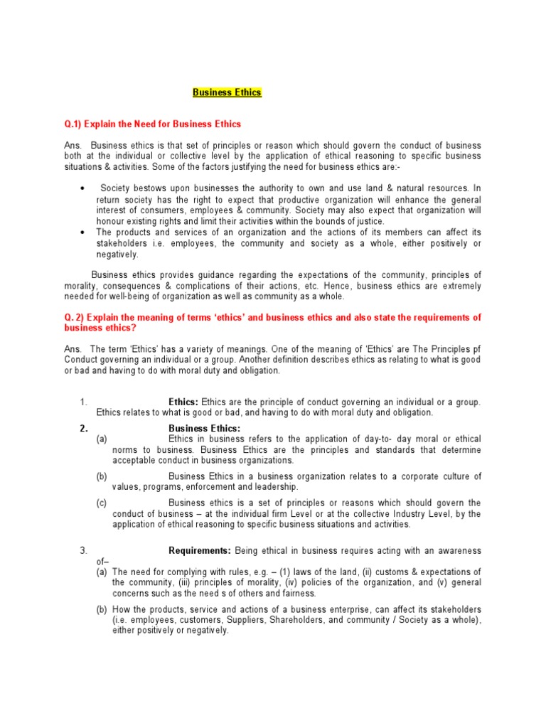 Business Ethics Notes | PDF | Business Ethics | Sustainability