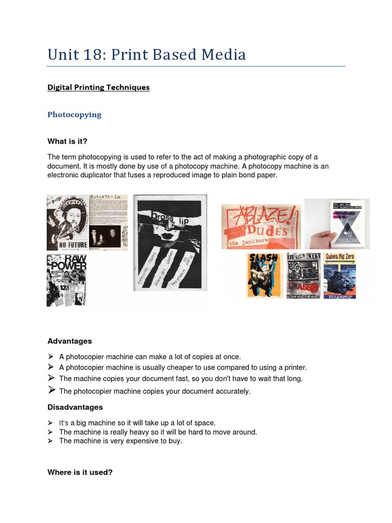 Unit 18 Print Based Media | PDF | Photocopier | Printer (Computing)