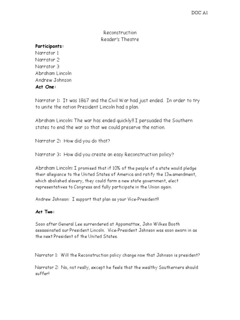 Reconstruction Era Reader's Theatre Script | PDF | Reconstruction Era ...