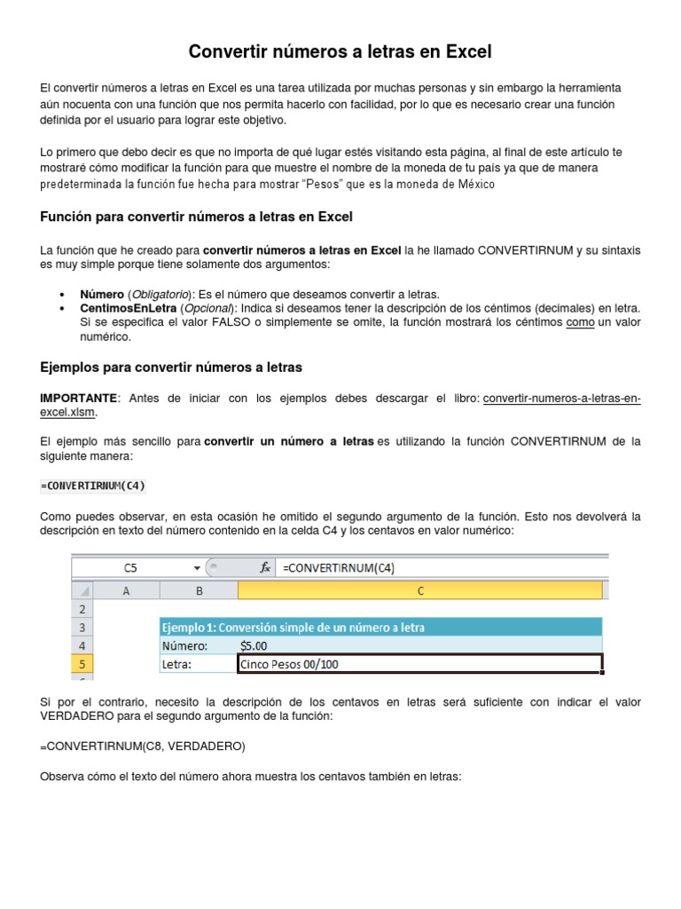 Convertir Números A Letras en Excel | PDF | Básico | Microsoft Excel