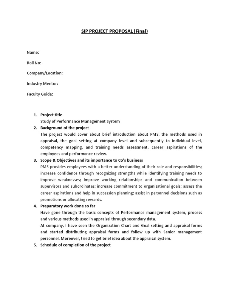 SIP Project Proposal | Performance Appraisal | Performance Management