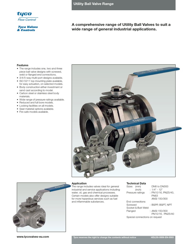 Tyco Fig.110-190 Ball Valves Datasheet | PDF | Valve | Washer (Hardware)