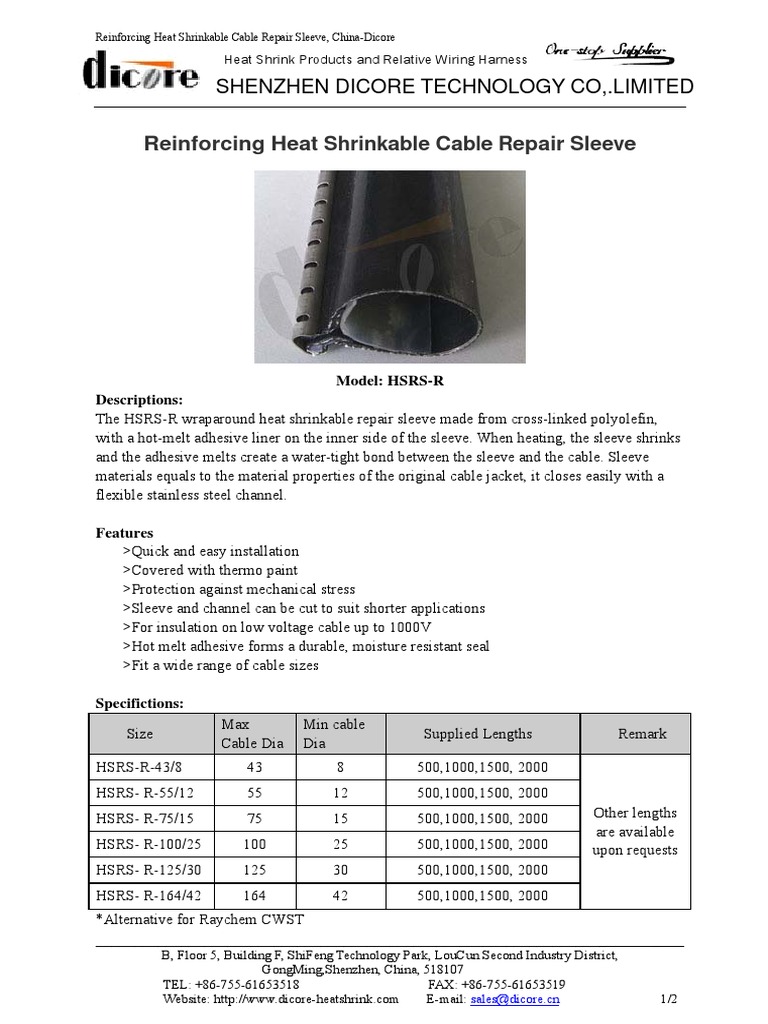 Reinforcing Heat Shrinkable Cable Repair Sleeve | PDF | Cable ...