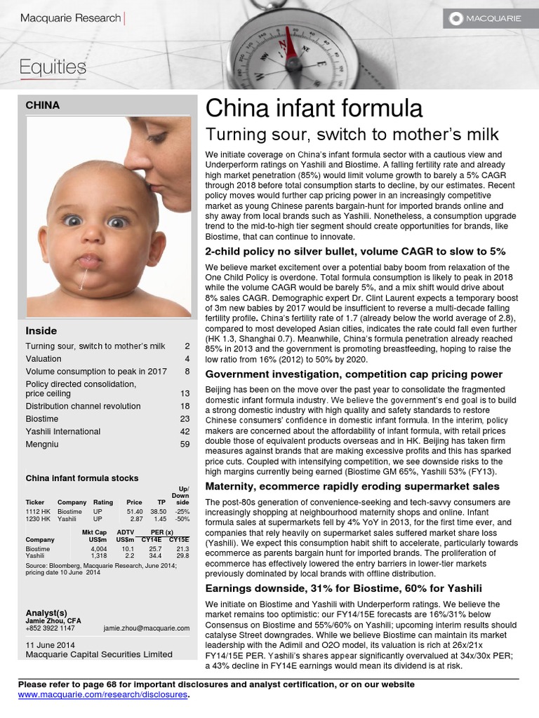 Infant Milk Formula China by Macquarie | PDF | Infant Formula ...