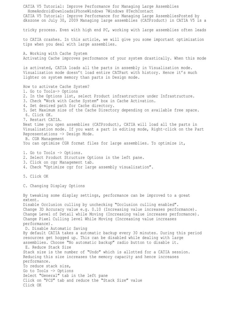 CATIA V5 Tutorial Improve Performance For Managing Large Assemblies | PDF | System Software ...