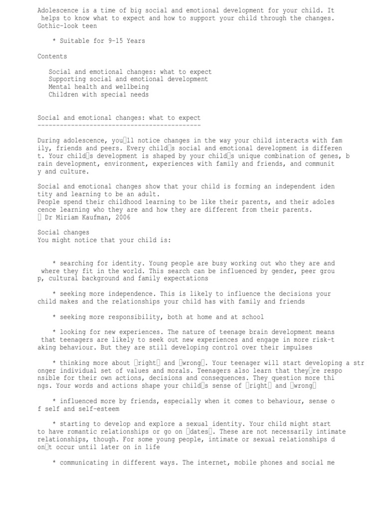 Social And Emotional Changes In Adolescence Pdf Friendship