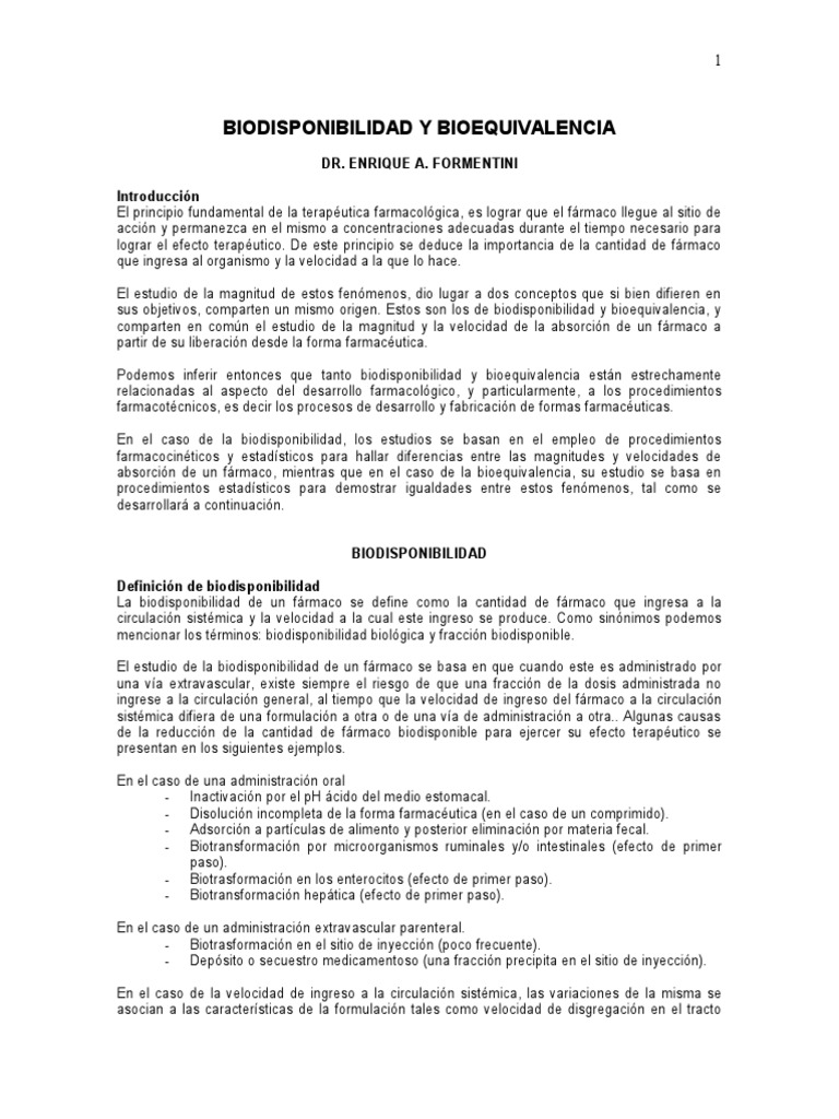 Bioequivalencia y Biodisponibilidad | Descargar gratis PDF | Biodisponibilidad | Medicamentos ...
