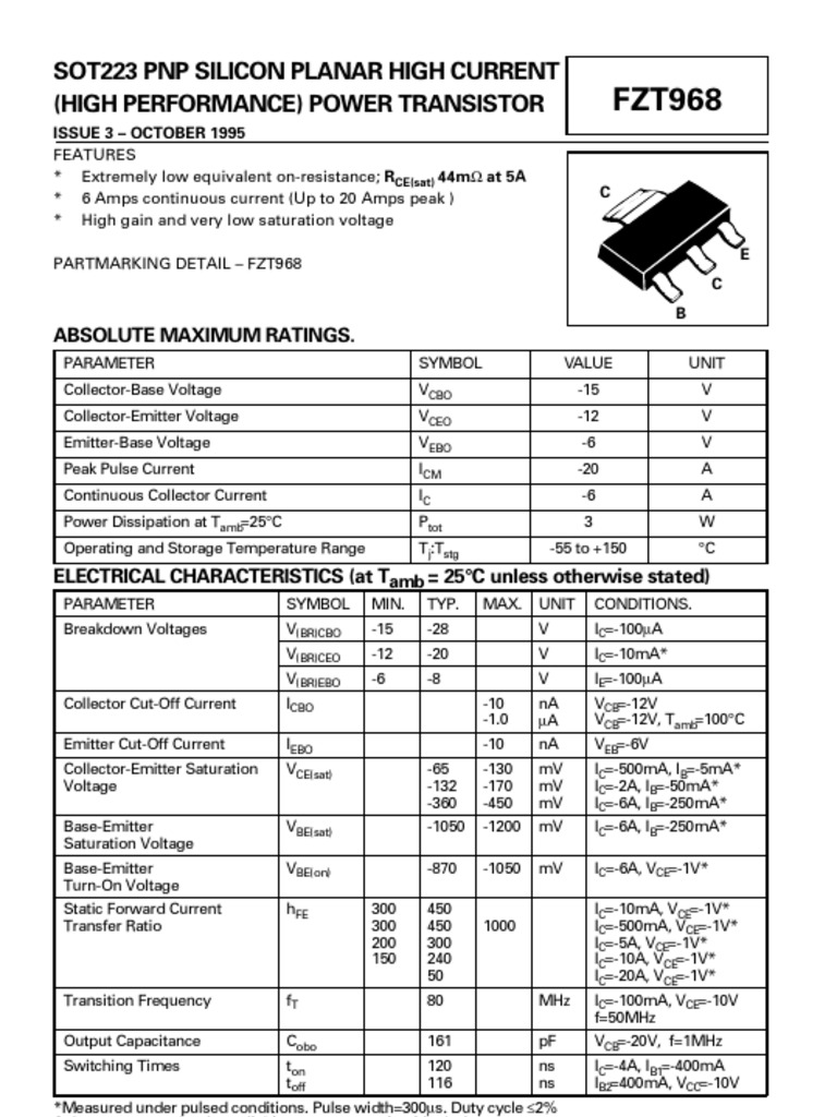 Transistor FZT 968 | PDF | Bipolar Junction Transistor | Semiconductor ...