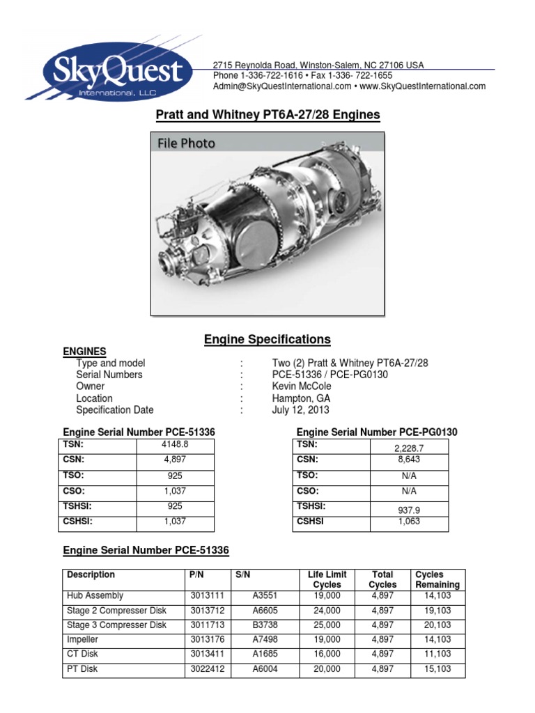 PT6A-27/28 Engine Specifications | PDF