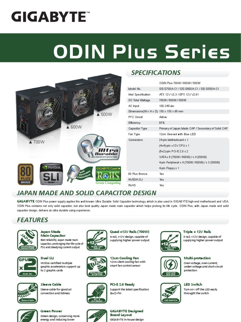 GIGABYTE ODIN Plus PSU Features | PDF | Electronics | Computer Architecture