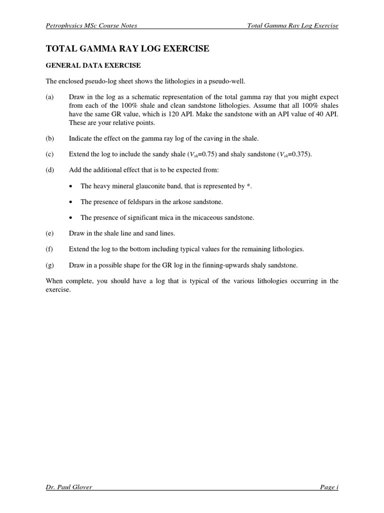 Interpreting Lithologies from Gamma Ray Logs: A Case Study from the ...
