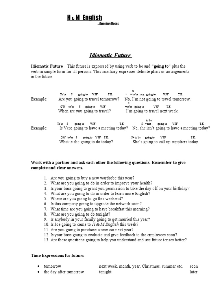 Idiomatic Future | PDF | Linguistic Morphology | Grammar