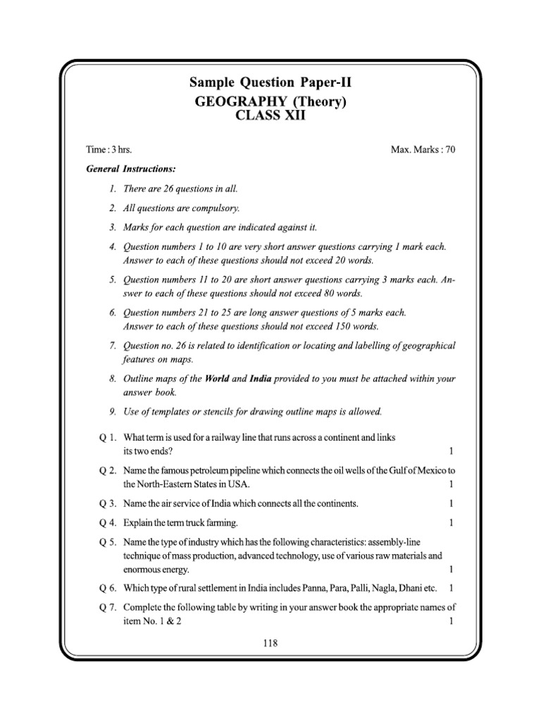 12 2009 Sample Paper Geography 02 | PDF