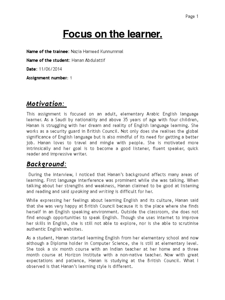 Focus On The Learner | PDF | Arabic | English Language