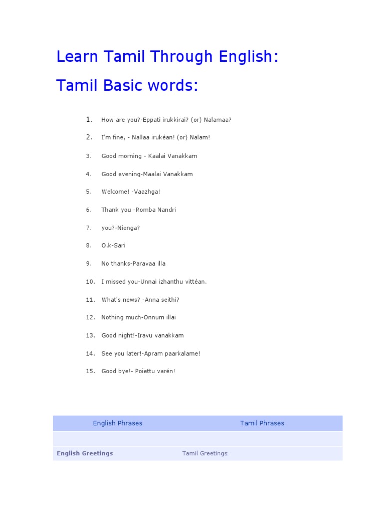 Learn Tamil Through English | PDF | Languages Of India | Languages Of ...