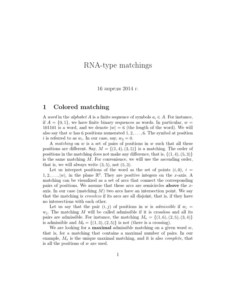 RNA-type Matchings: 1 Colored Matching | PDF | String (Computer Science) | Sequence