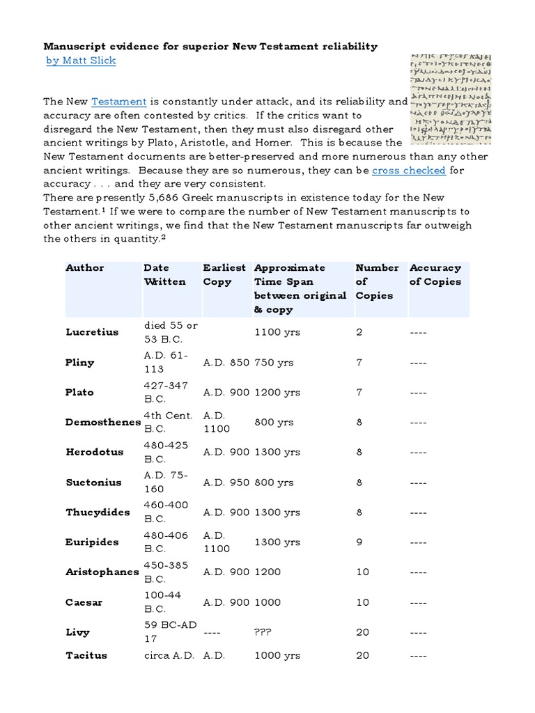 Manuscript Evidence for Superior New Testament Reliability | New ...
